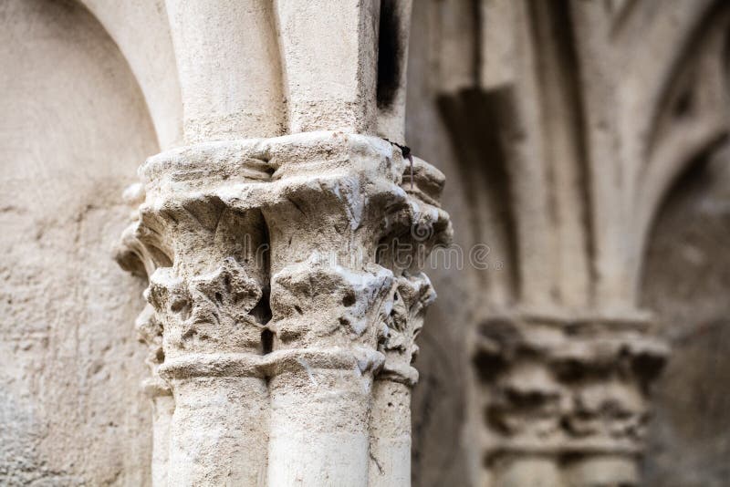 Closeup of Ancient Limestone Pillars Damaged by Pollution or Ages Stock ...