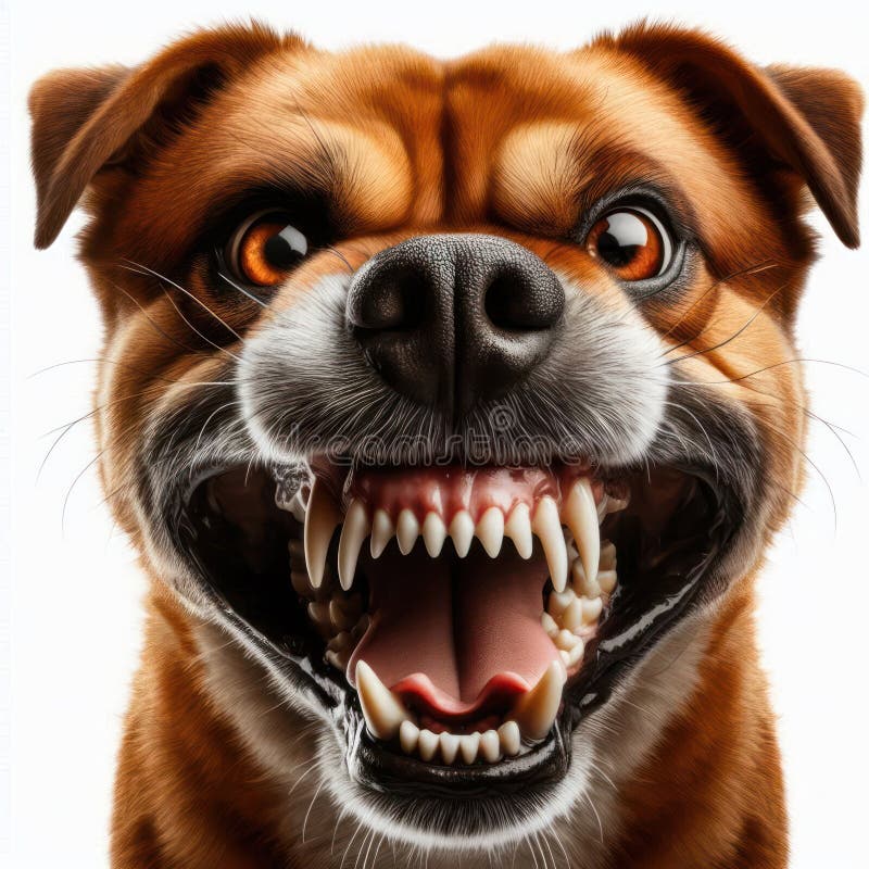 Closeup of an an Angry Dog Showing Teeth on White Background Stock ...