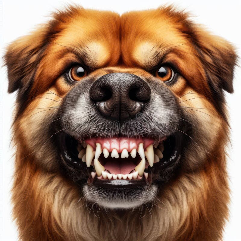Closeup of an an Angry Dog Showing Teeth on White Background Stock ...