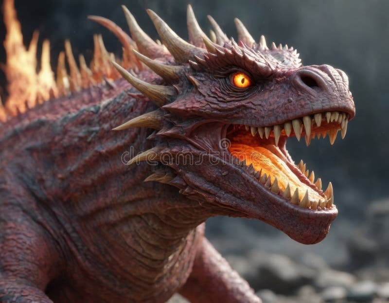 Closeup angry dragon face. stock illustration. Illustration of iron ...