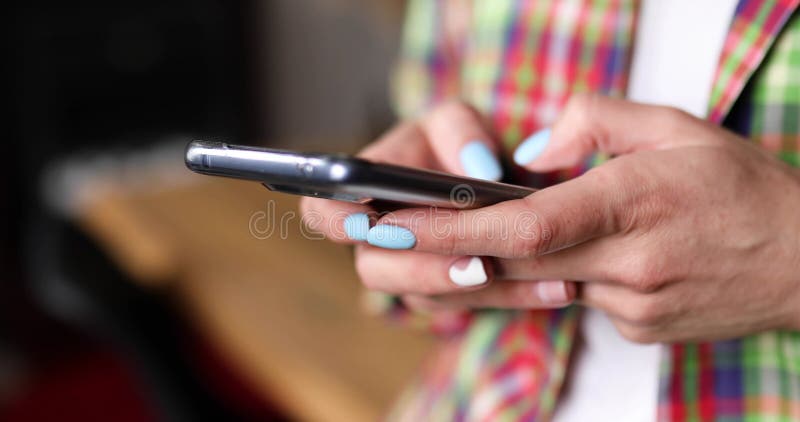 Closeup Anonymous Woman Holding in Hands Smartphone, Typing Text ...