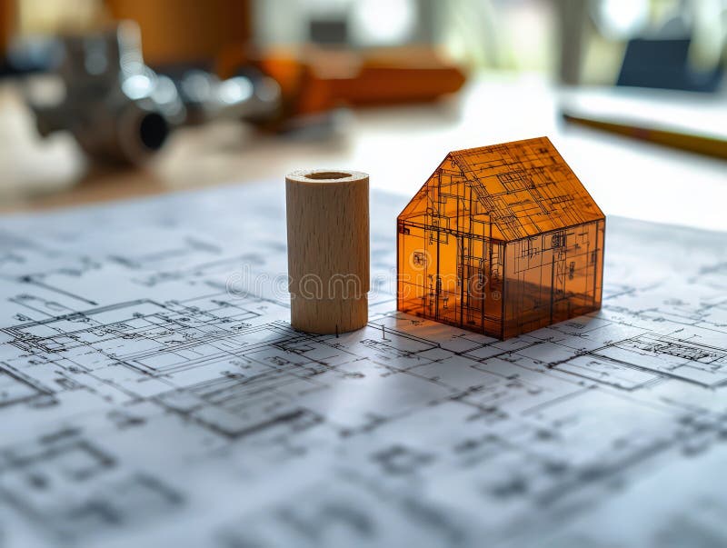 Closeup Architect Blueprint House with Item in Front Stock Illustration ...