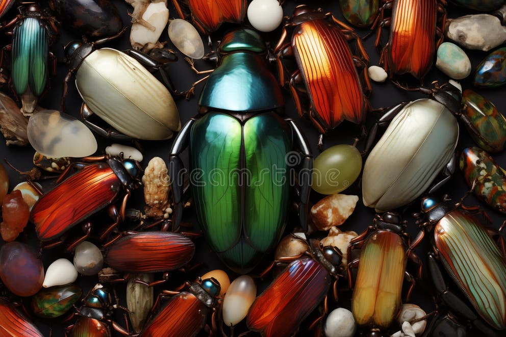 Closeup of Array of Iridescent Beetle Shells, Arranged in a Captivating ...