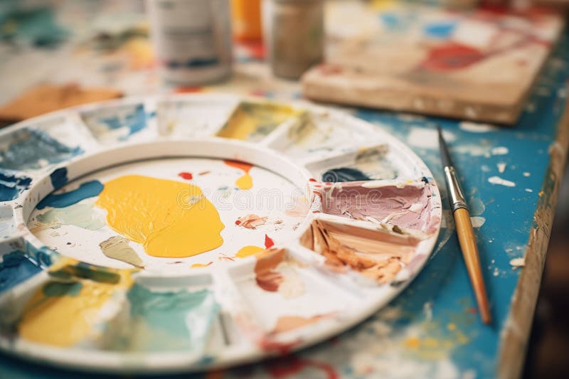 Closeup of Artists Paint Palette with Mixed Colors Stock Photo - Image ...