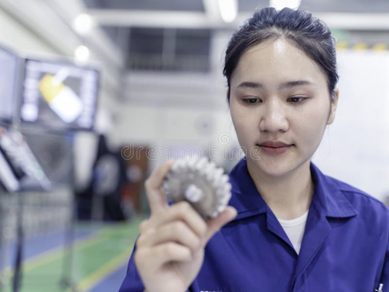 Closeup Asian Woman Technician Engineer Hold and Looking Check Example ...