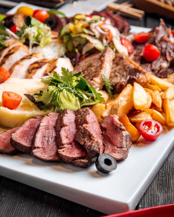 Assorted Grilled Meat Platter with Beef Chicken Stock Photo - Image of ...