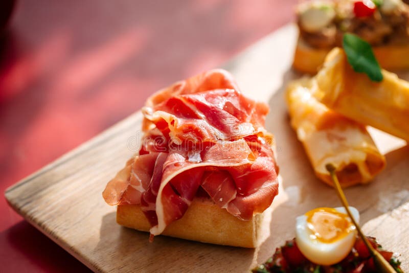 Assorted Spanish Tapas with Different Toppings Stock Photo - Image of ...