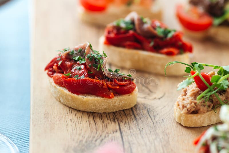 Assorted Spanish Tapas with Different Toppings Stock Photo - Image of ...