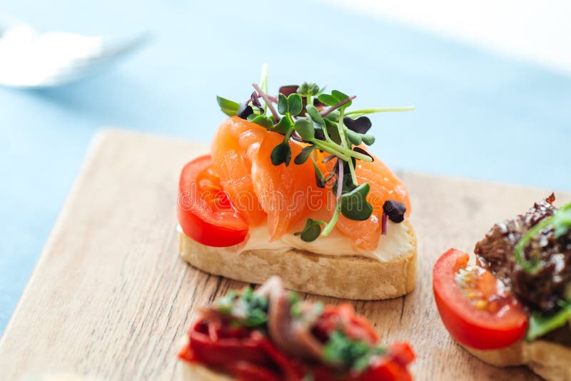 Assorted Spanish Tapas with Different Toppings Stock Image - Image of ...