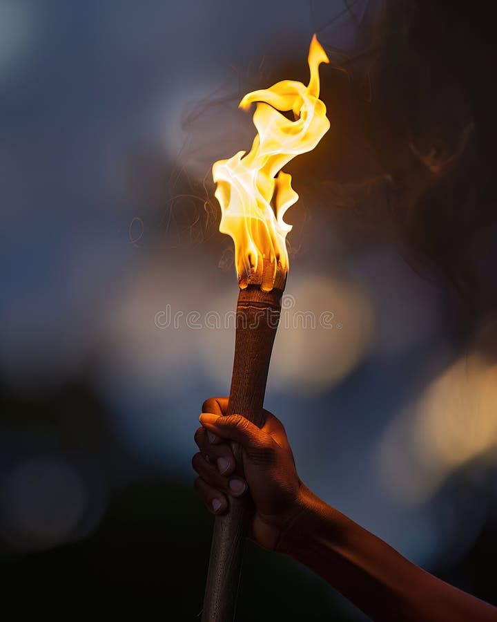 Closeup of an Athletes Hand Passing the Torch with Flame Symbolizing ...