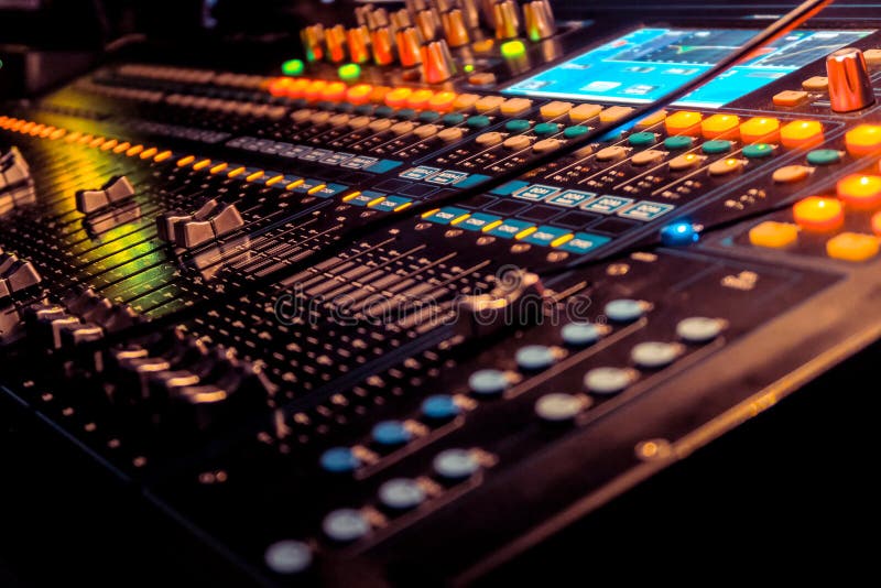 Audio mixing control panel stock image. Image of closeup - 238095071