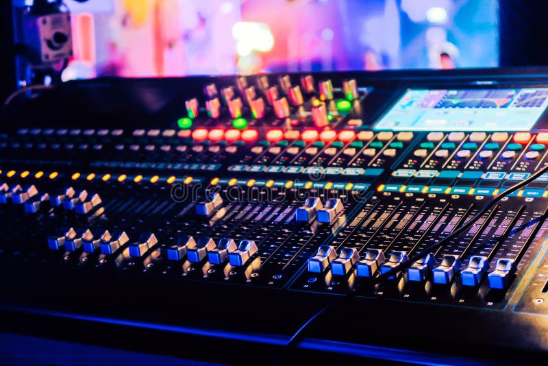 Audio mixing control panel stock image. Image of closeup - 238095071