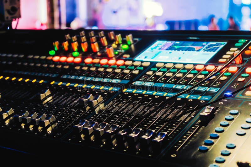 Audio mixing control panel stock image. Image of closeup - 238095071