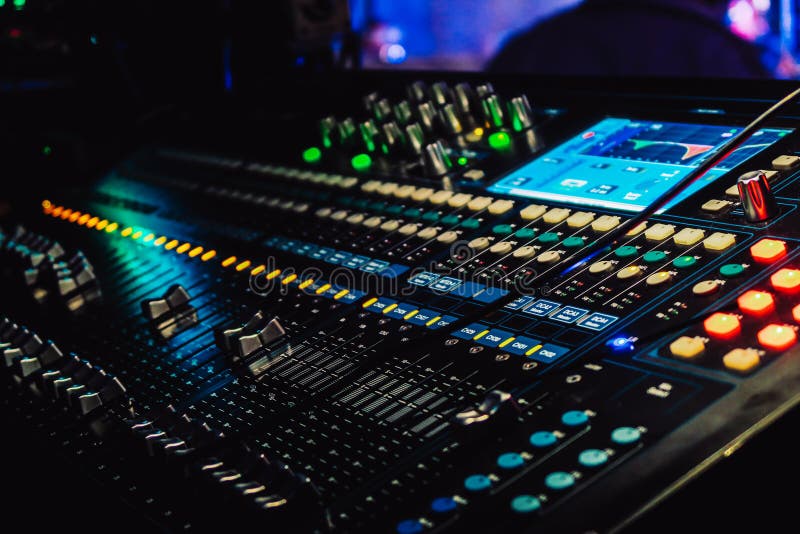 Audio mixing control panel stock image. Image of closeup - 238095071