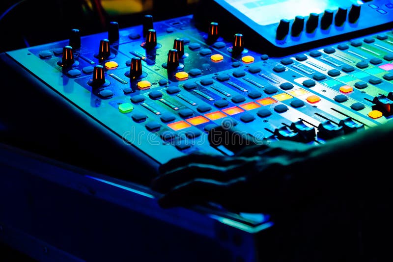 Audio mixing control panel stock image. Image of event - 238095115