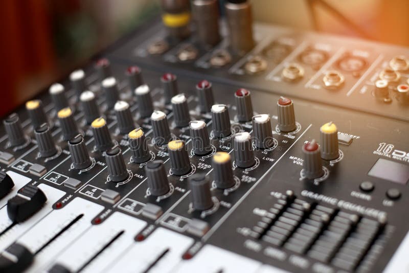 Closeup of an Audio Sound Mixer. Stock Photo - Image of microphone ...