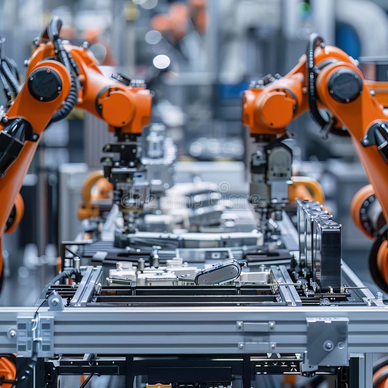 A Closeup of an Automatic Assembly Line Robot Arm Placing Components ...