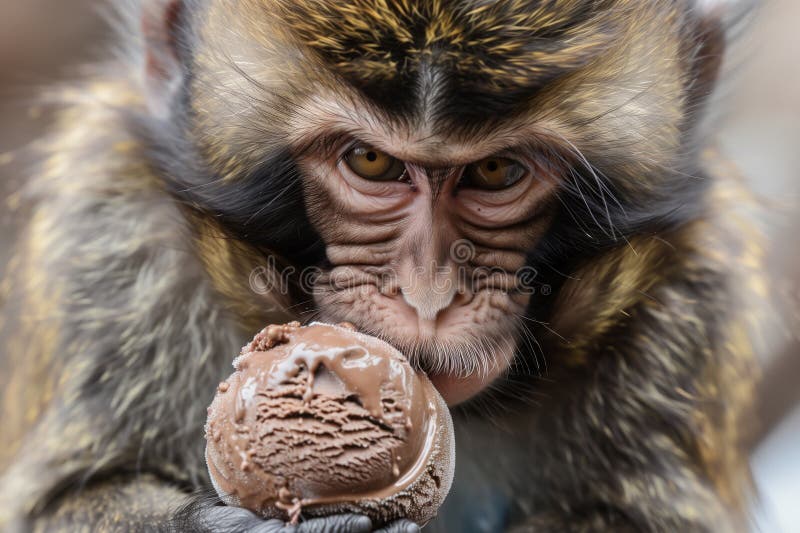 Closeup of a Baby Monkey Holding a Chocolate Ice Cream Stock Photo ...