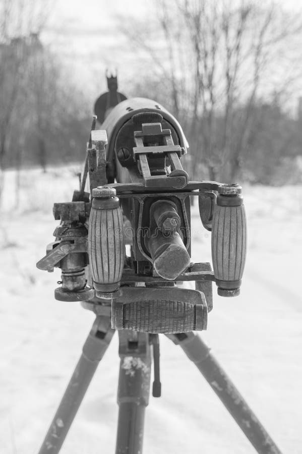 Closeup of the Back of a Russian Machine Gun, Black and White. Stock ...