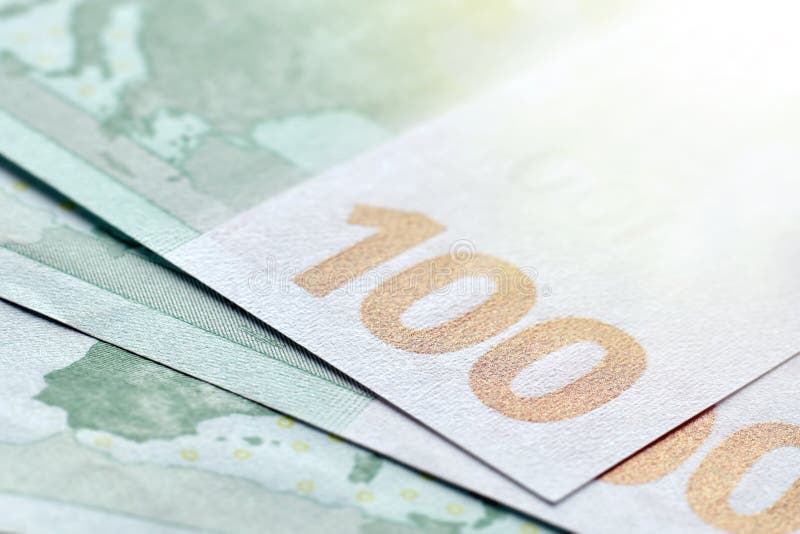 Closeup Back Side of Several Paper Bills of 100 Euro Stock Image ...