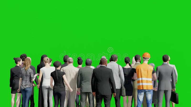 Closeup Back View 3D Crowd Animation on Green Screen Background Stock ...