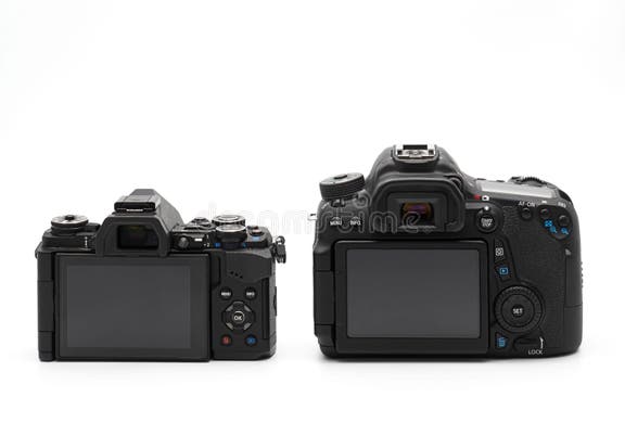 Back View of Mirrorless Camera and DSLR Camera Isolated on White Stock ...