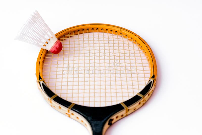 Closeup Badminton Racket and Shuttlecock Isolated on White Top View ...