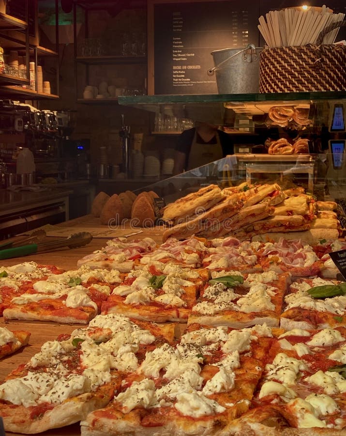 Closeup of Baked Pizzas in Bakery Stock Image - Image of bakery, crust ...
