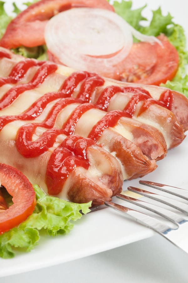 Closeup of Baked Sausage Witch Cheese Stock Photo - Image of dinner ...