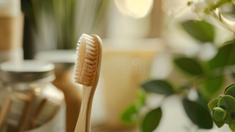 A Closeup of a Bamboo Toothbrush Showcasing Its Compostable Handle and ...