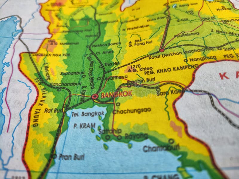 Bangkok Country Map and Major Cities Around it on Physical Map Stock ...