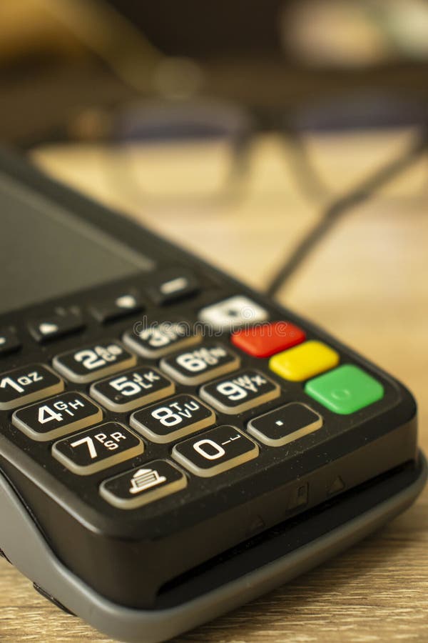 Closeup of Banking Payment Terminal with Conceptual Outline. Stock ...