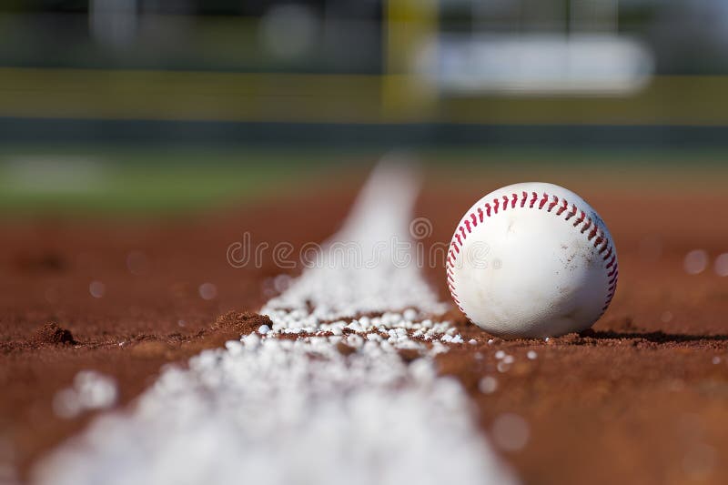 Closeup of Baseball on First Base Line with Blurry Background - AI ...