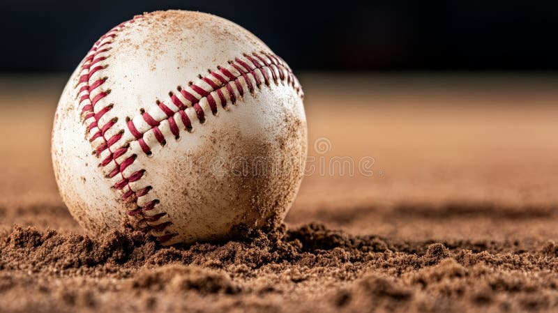 Closeup of a Baseball Resting on the Infield Dirt of Field Stock ...