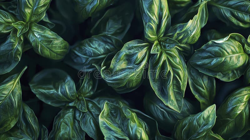Closeup of Basil Leaves Creating Patterns Nature High-resolution Indoor ...