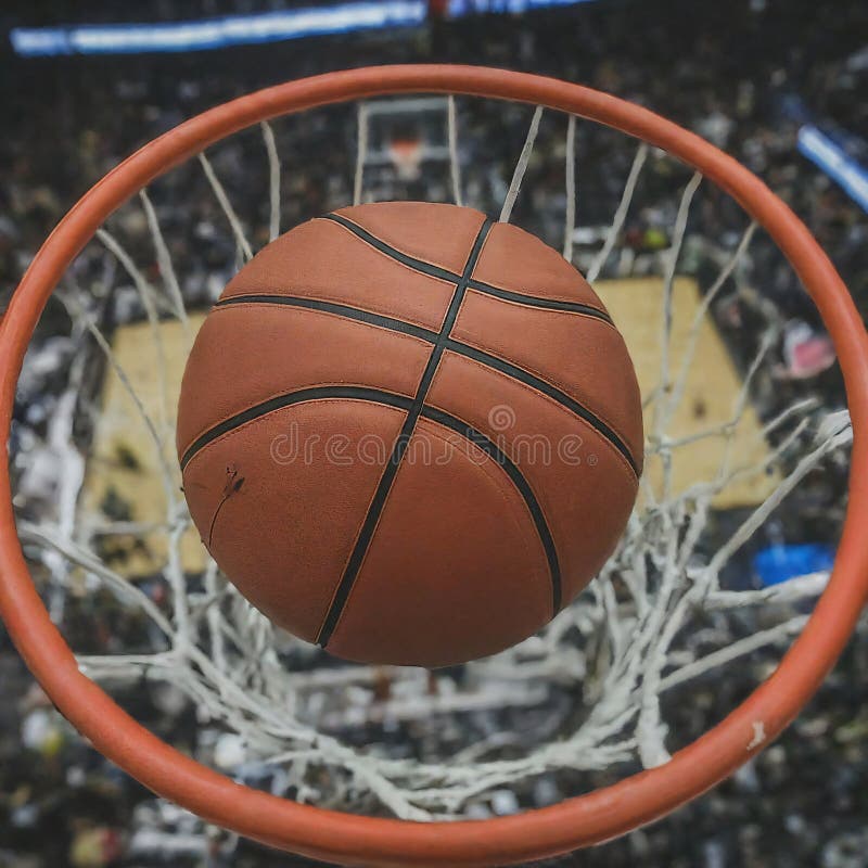 Closeup of a Basketball Going through a Hoop. the Basketball is a ...