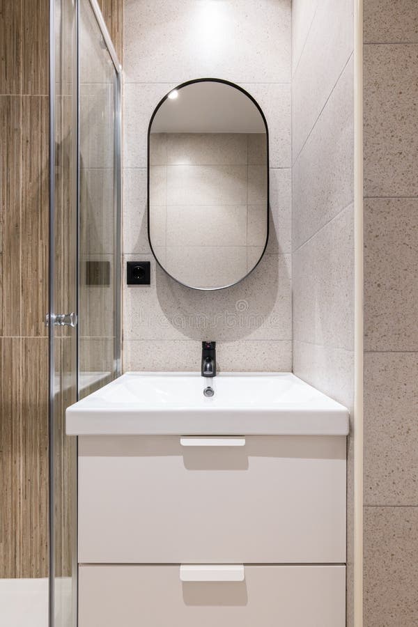 Closeup of a Bathroom Alcove with Bright Artificial Lighting, with a ...