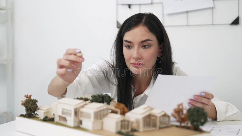Closeup of Beautiful Architect Measure the Architectural Model ...