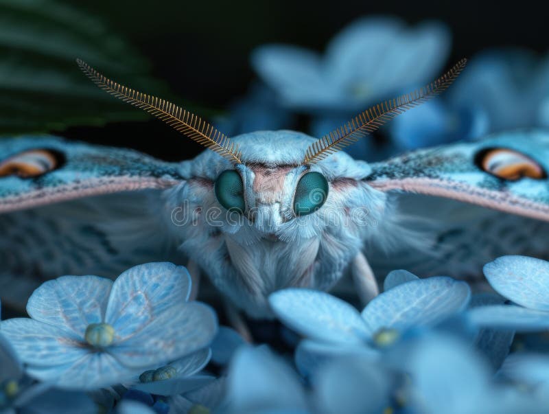 Closeup of a Beautiful Blue Butterfly with Large Eyes and Antennae ...