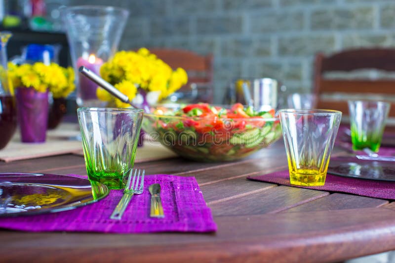 Closeup of Beautiful Color Tableware for Decorated Table Stock Image ...