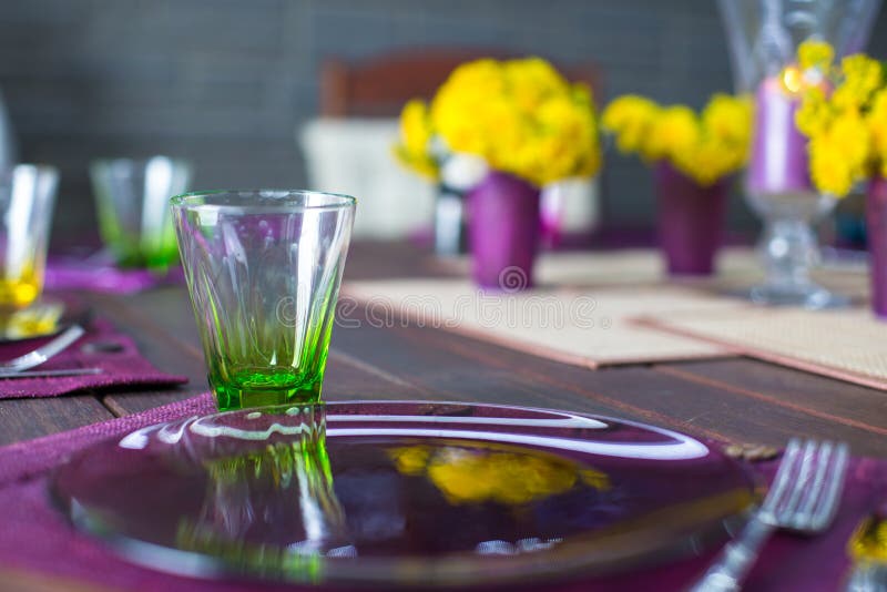 Closeup of Beautiful Color Tableware for Decorated Table Stock Image ...