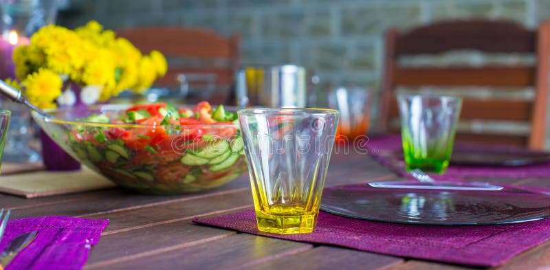 Closeup of Beautiful Color Tableware for Decorated Table Stock Photo ...