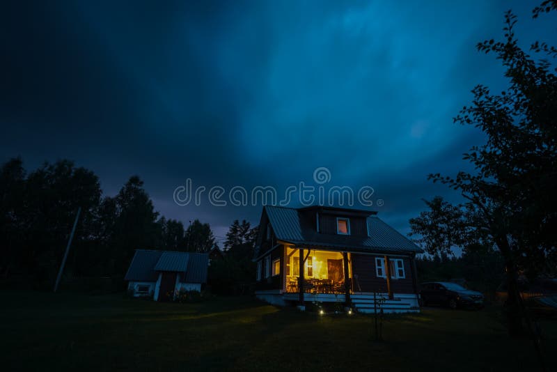 Closeup of a Beautiful House at Night Stock Image - Image of night ...