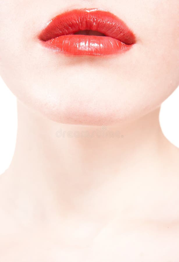 Closeup of Beautiful Red Lips on White Background Stock Image - Image ...