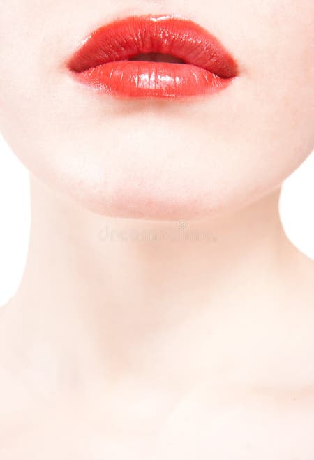 Closeup of Beautiful Red Lips on White Background Stock Image - Image ...