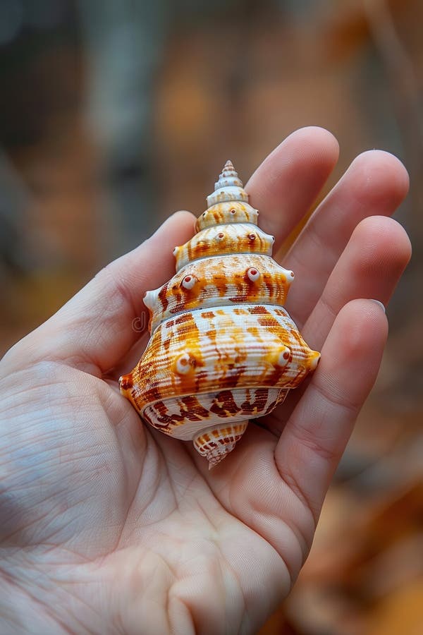 Closeup of a Beautiful Seashell Held in a Hand Stock Illustration ...