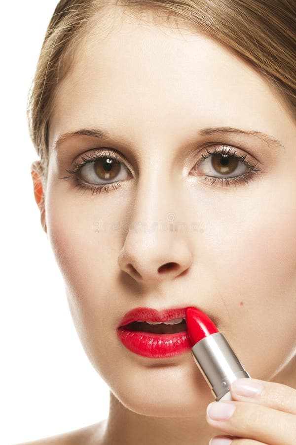 Attractive Sensual Model Applying Bloody Lipstick Stock Photo - Image ...