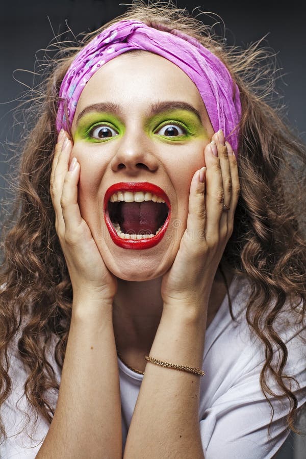 Closeup of Beautiful Young Woman Screaming Stock Photo - Image of green ...