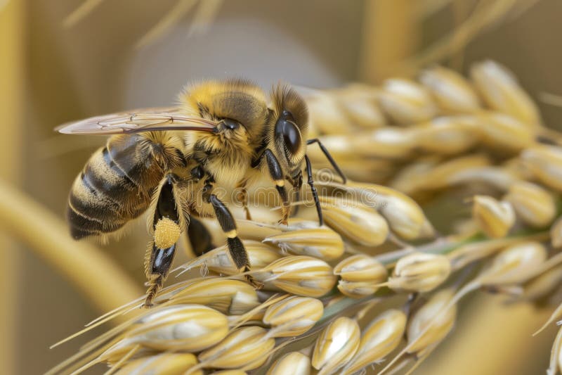 Closeup of a Bee Pollinating Golden Rye Ears Stock Image - Image of ...