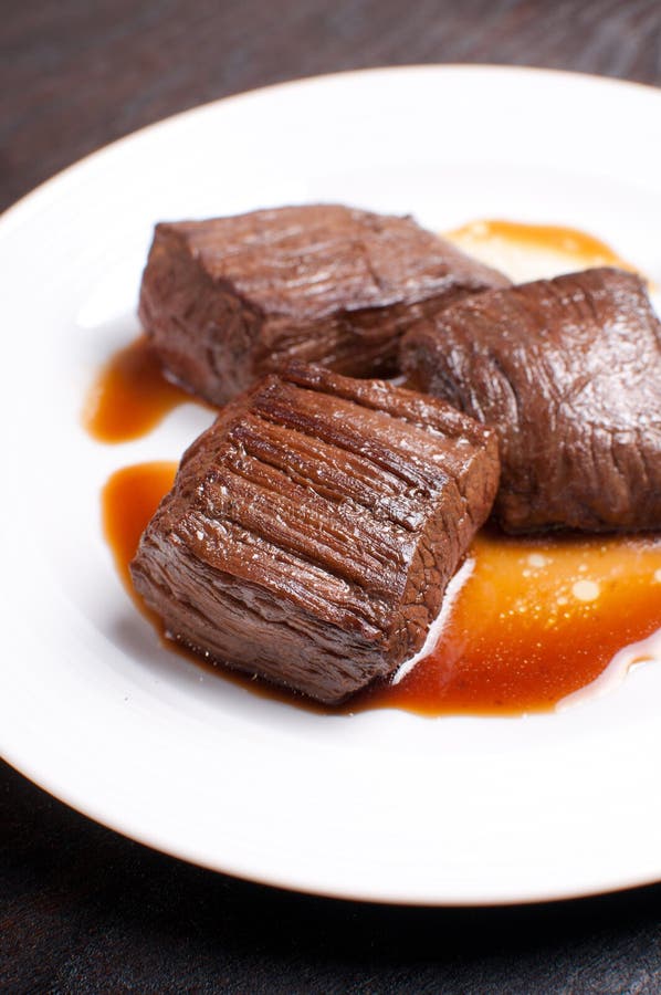 Closeup Beef Cut Marinated and Cooked Stock Image - Image of plate ...